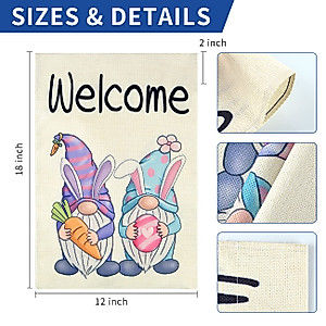 Easter Garden Flag Double Sided, Welcome Gnomes Easter Flag Yard Flag for Outdoor Decoration 12x18 Inch