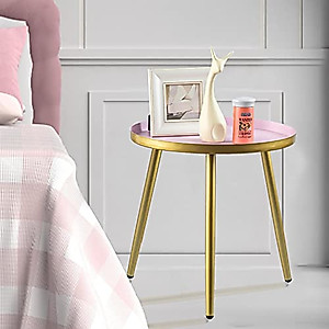 H HUIYKALY Kids Nightstand,Small Nightstand Bed Side Table for Kids Room,Small Table Round Nightstand for Bedroom,Pink/Gold