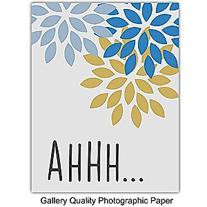 Relax Soak Unwind Wall Art Bathroom Decorations - Teal Blue Yellow Restroom Signs - Powder Room, Guest Bath Wall Decor - Bathroom Decor for Women - Housewarming Gift - 8x10 Poster Picture Set