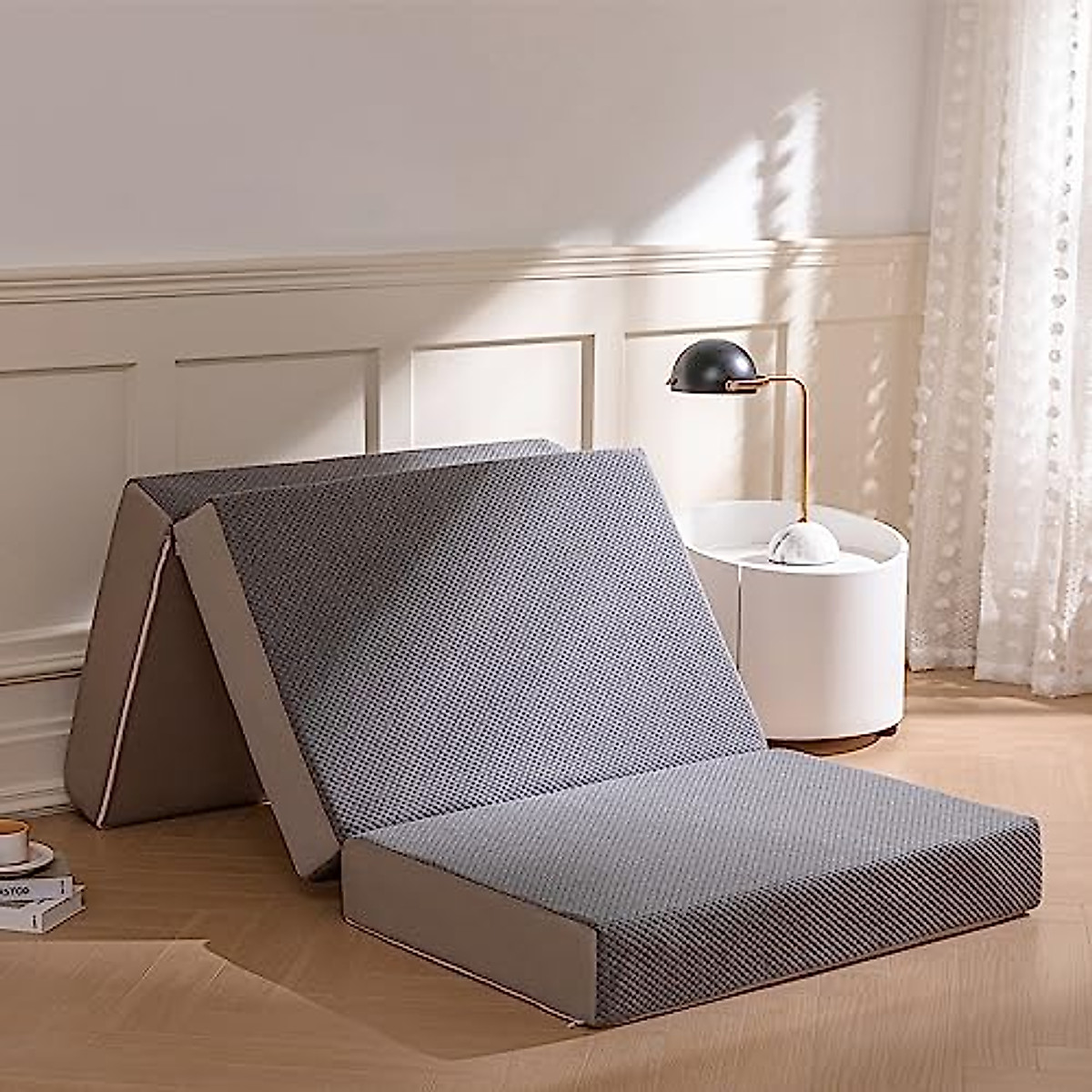 Dyonery Folding Mattress, 6 Inch Queen CertiPUR-US Certified Memory Foam Foldable Camping Mattress with Washable Cover, 80"×60"×6", Grey