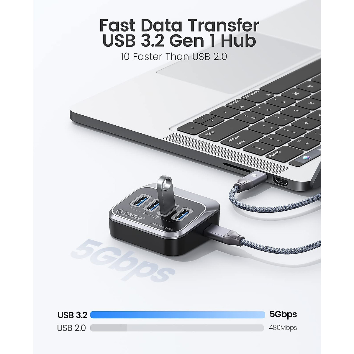 ORICO USB 3.0 Hub [5Gbps], 4 Port USB Hub with 1.64Ft USB-C Cable and USB-A Adapter, USB 3.2 Gen1 Splitter for iMac, All MacBooks, Mac Mini