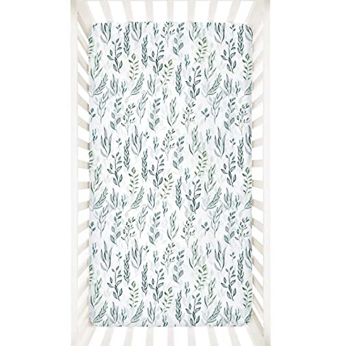DILIMI Crib Sheet Fitted Crib Sheets for Baby Boys Girls, Ultra-Soft Cotton Blend Baby Sheet Fits Standard Crib and Toddler Mattress, Green Leaf