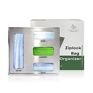 Anywills Ziplock Bag Storage Organizer for Kitchen Drawer, Stainless Steel Ziplock Bag Organizer for Drawer Compatible with Gallon, Quart, Sandwich and Snack Variety Size Bag (1 Box 4 Slots)