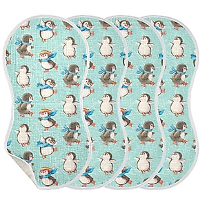 vvfelixl Baby Burp Cloths Cute Penguins Skates Baby Newborn Cotton Burping Cloths Set Baby Washcloths 4 Pack Blue
