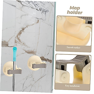 LABRIMP 2pcs Mop Organizer Mop Holder Utensil Adhesive Holder Broom Storage Mount Mop Rack Bathroom Storage Mounted Shelves for Storage Kitchen Hanging Hook Holder White