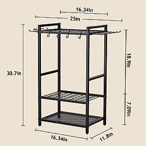 Homsorout Garden Garage Tool Organizer - Yard Tool Organizer for Garage with 4 Hooks, Heavy duty Steel Garden Tool Rack Holds up to 48 Long Handled Yard tools for Storage