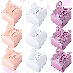 Zonon 60 Pieces Butterfly Favor Boxes Valentine Chocolate Box Romantic DIY Wedding Candy Box Boys Girls Baby Shower Boxes Birthday Treat Present Wrap Decorations (White, Pink, Purple)