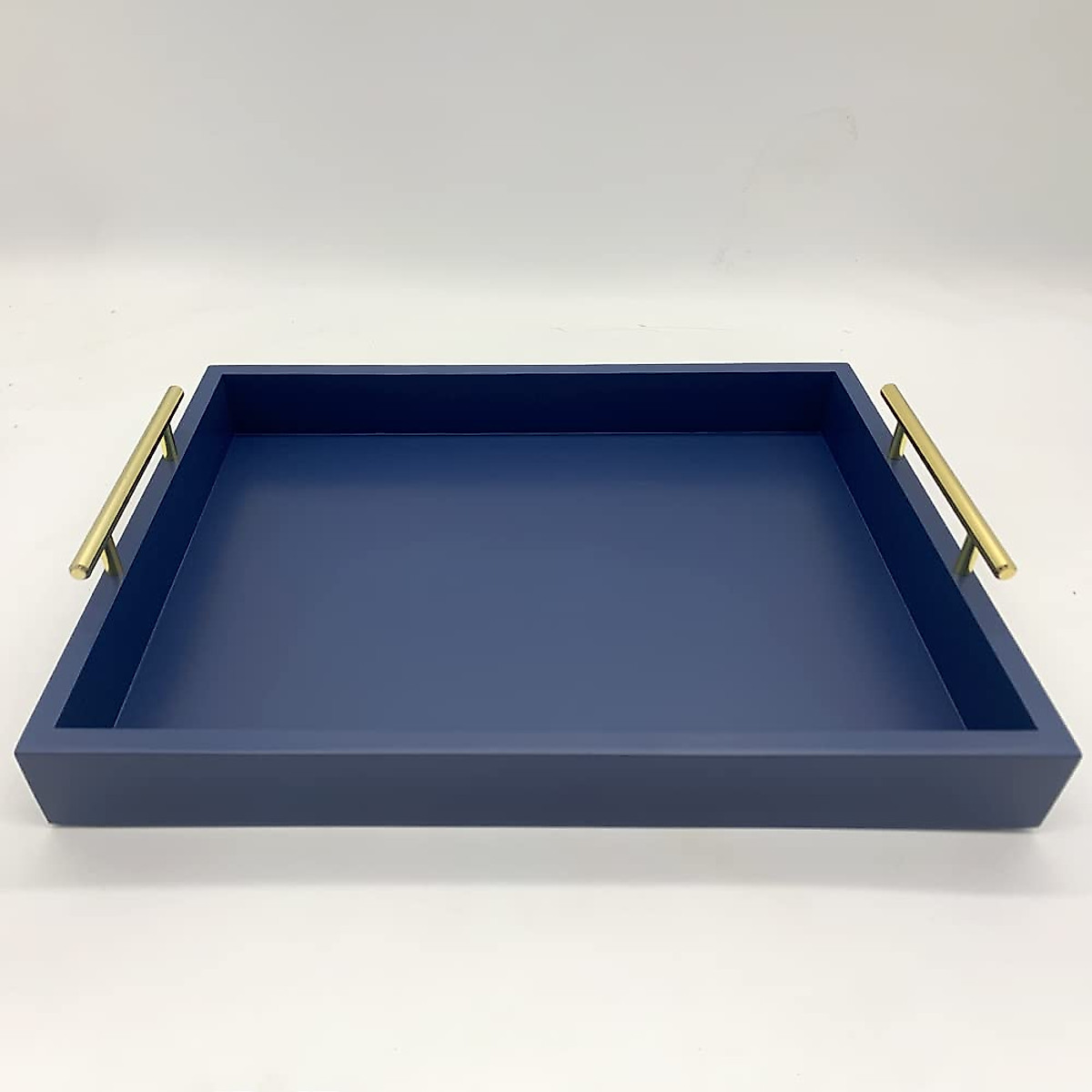 Simoei Serving Tray, Deluxe Tray for Coffee Table with Polished Gold Metal Handles and 2 Coasters, Living Room Bathroom Organizer Modern Decorative Tray, for Storage Or Display (Blue)