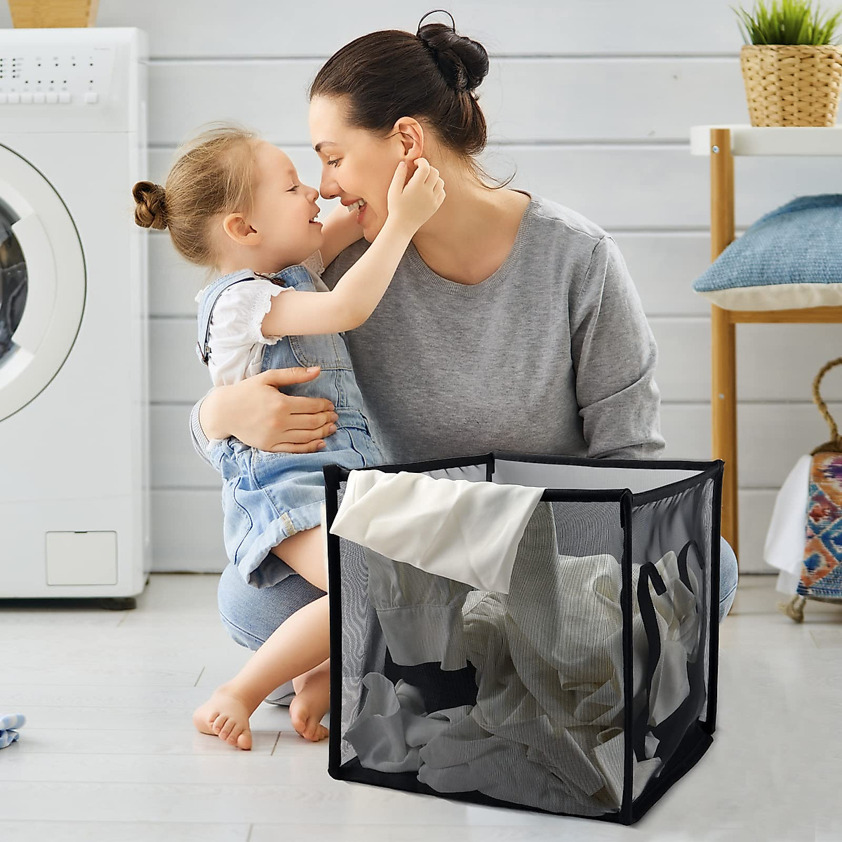 Small Laundry Basket - 1Pcs Laundry Hamper Bag Foldable Dirty Clothes Mesh Basket with Handles Suitable Washing Storage Room Portable Collapsible…