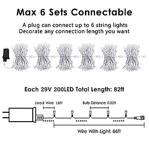 IDEAALS Expandable 82FT 200 LED Christmas String Lights for Outdoor/Indoor, 8 Lighting Modes Plug in Fairy String Lights for Xmas Tree Decor Bedroom Wedding Holiday Party Garden - Warm White