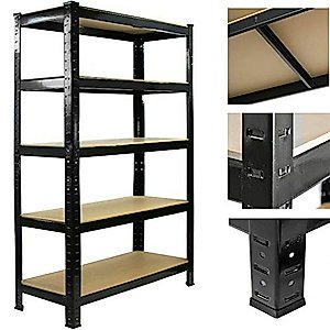 Metal Storage Shelve 5-Tier Large Storage Shelves Heavy Duty Metal Frame Rack Shelving for Garage, Kitchen, Living Room, Bathroom, 28L x 12W x 59H Inch, Black