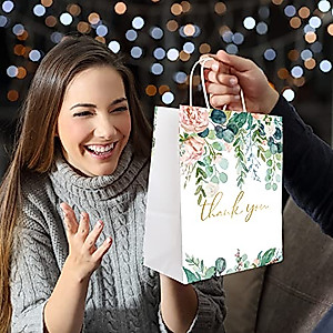 Whaline 16Pcs Thank You Gift Bags Floral Design Gift Bags with Handles Wedding Small Paper Bags for Business Shopping Boutique Gifts,Birthday Party,Baby Shower,Wedding Celebration,6.3 x 8.7 x 3.1in