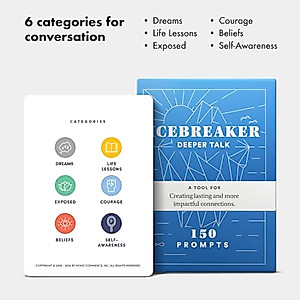 BestSelf Icebreaker Deeper Talk Deck - Conversation Starter Card Pack to Deepen Friendships with 150 Prompts