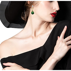 14K Gold Plated Drop Crystal Zircon Green Snake Pendant Necklace and Earring Jewelry Set