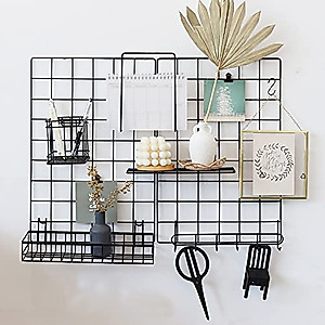JOVONE Wall Grid Panel Basket,Display shelf,Pen Holder,Hooks Rack,Bookshelf,Wall Organizer For Home supplies,Set of 5 (Black)