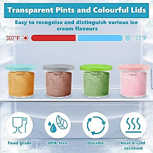 Nepfaivy Containers Replacement for Ninja Creami Pints and Lids - 4 Pack 16oz Creami Pint Containers Compatible with NC299AMZ & NC300s Series Ninja Ice Cream Maker, Creamy Pints Dishwasher Safe