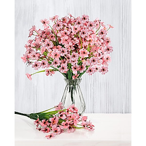 Omldggr 12 Pieces Artificial Violet Flowers Artificial Flowers Faux Violet Flowers Faux Plastic Plant Shrubs Greenery for Indoor Outside Garden Patio Porch Window Box Home Wedding Decoration(Pink)