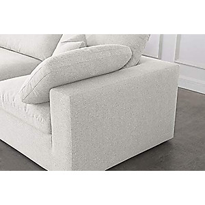 Meridian Furniture Serene Collection Modern | Contemporary Deluxe Comfort Modular Sectional, Soft Linen Textured Fabric, Down Cushions, 3 Corner + 3 Armless + 1 Ottoman, Cream