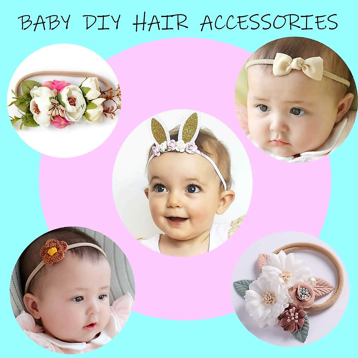 inSowni 50 Pack Super Soft Stretchy DIY Solid Nylon Headbands Baby Hair Bands One Size Fits All (Khaki)