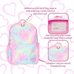 CLUB LIBBY LU Tie Dye Backpack Set for Girls, 16 inch, 6 Pieces - Includes Foldable Lunch Bag, Water Bottle, Scrunchie, & Pencil Case