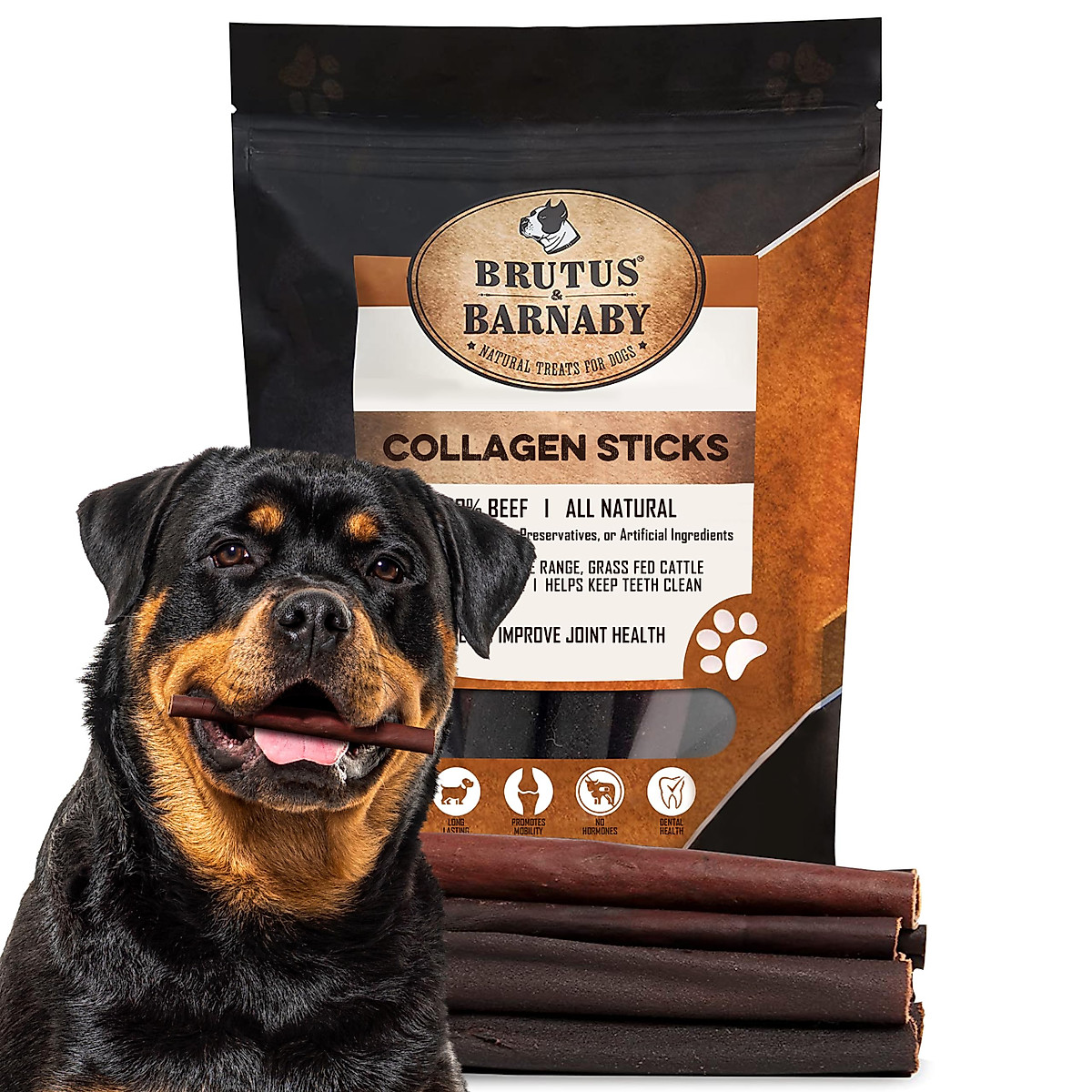 Beef Collagen Sticks For Dogs - Great Long Lasting Beef Collagen Dog Chews - Odor-Free, Natural Treat That Supports Joint Health With Natural Glucosamine & Chondroitin, For All Dog Breeds