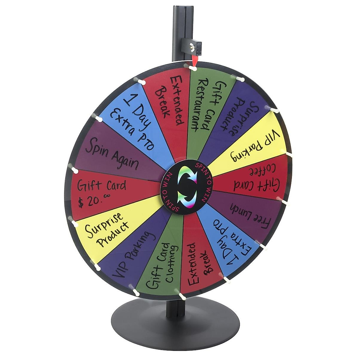 Displays2go Spinning Prize Wheel for Countertop, Plastic, Acrylic, PVC, Iron – Black (PWTABTOP24)