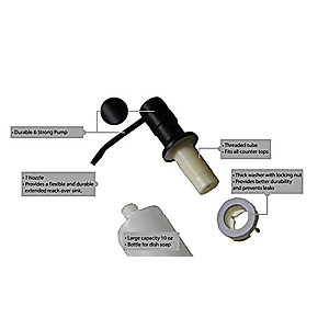 Soap Dispenser for Kitchen Sink, Built in, Stainless Steel (Brushed Nickel), Pump Set for Dish Soap or Lotion, Refill from The Top, for CounterTop, Black