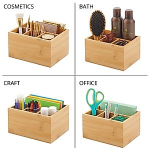 mDesign Bamboo Cutlery, Utensil, and Napkin Storage Organizer Bin for Kitchen, Pantry, Table and Countertop - Utensil Caddy Holds Forks, Knives, Spoons, Napkins - 4 Sections - Natural