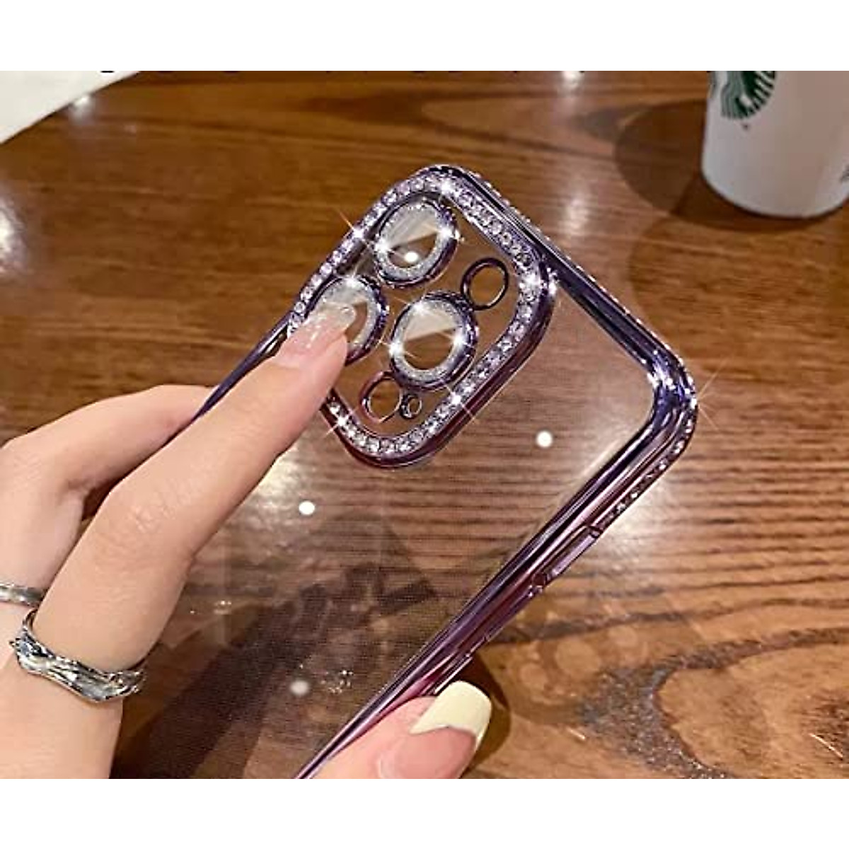 YTanazing Compatible with iPhone 14 Pro Max Case Glitter Plating Luxury Bling Rhinestones Diamond Cover for Women Girls Clear Soft TPU Camera Protector Shockproof Case for 14 Pro Max 2022 (Purple)