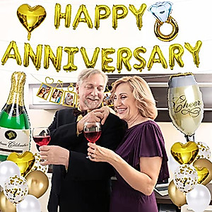 Happy Anniversary Decorations Happy Anniversary Banner Happy Anniversary Balloons 1th, 20th, 30th, 40th, 50th, 60th Anniversary Decorations for Party Romantic Wedding Marriage Anniversary Backdrop