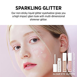 UNICORN GLOW Gleam Eye Glitter 01 Mirror, Liquid Glitter Eyeshadow for High Impact Glam Looks 0.14 oz. / 4 g Made in Korea