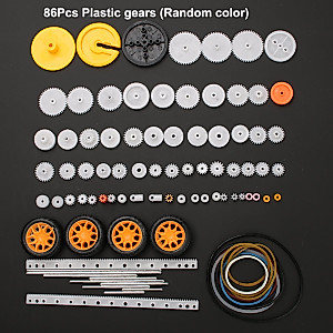 6 Set DC Motor Kit, Rectangular Electric 1.5-3V 24000RPM Mini Motor with 86 Pcs Plastic Gears, 2 x AA Battery Holder, Bracket, Rocker Switch, Shaft Propeller, Wheels for DIY Science Projects