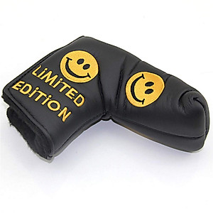 DBYAN Smile Face LIMITED EDITION Golf Blade Putter Covers Head cover for Scotty Cameron Odyssey Callaway Taylormade Titleist Ping Mizuno Cobra,Black/yellow (Black/Yellow)