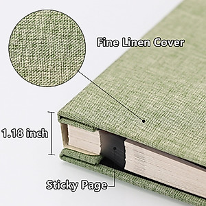Yopih Photo Album Self Adhesive with Writing Space for 4x6 5x7 8x10 Pictures Scrapbook Album Linen Hardcover Grassgreen DIY Length 11x10.6 Inch 40 Pages with A Metallie Pen