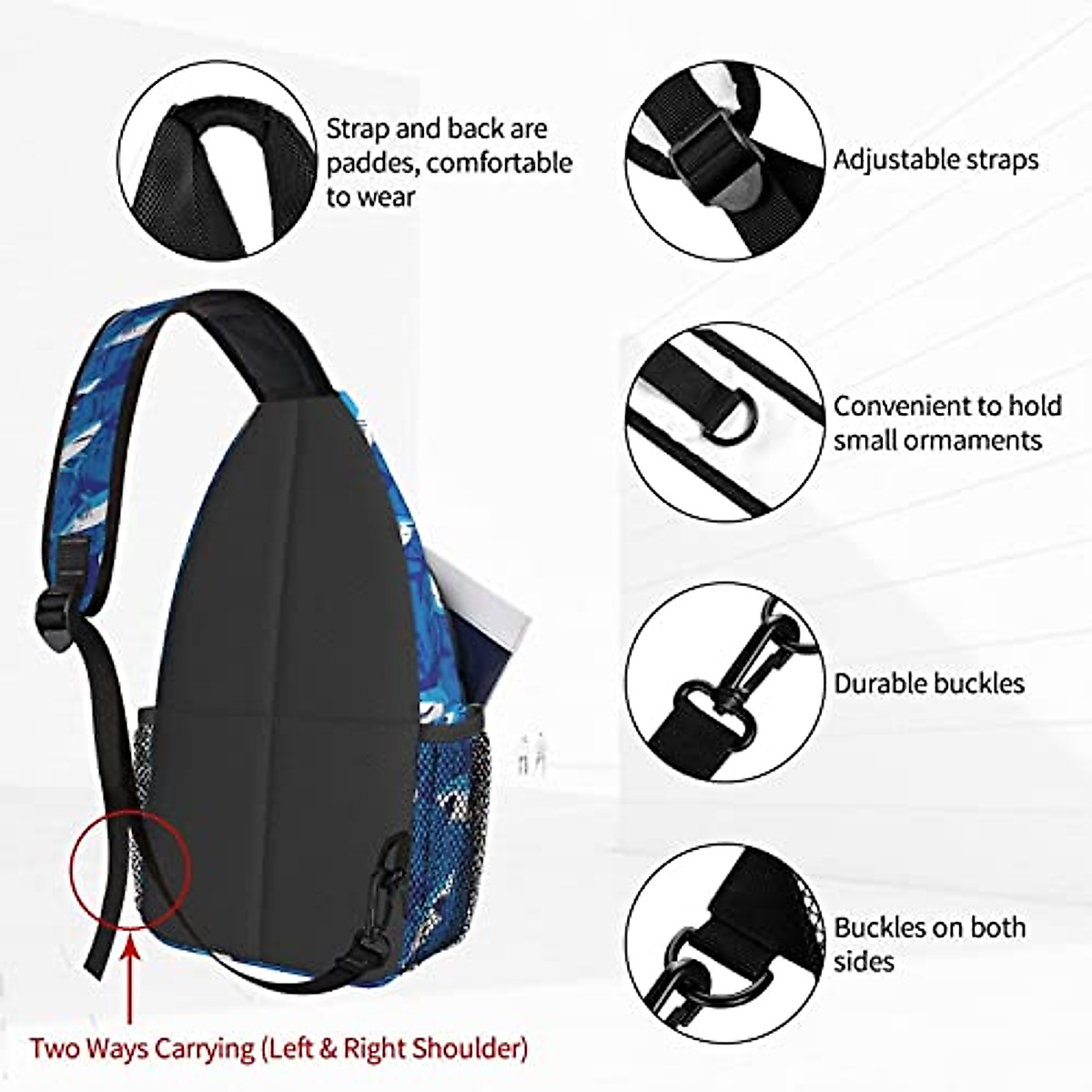 Famame Blue Sharks Sling Backpack Chest Bag Crossbody Shoulder Bag Gym Cycling Travel Hiking Daypack For Men Women