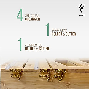 Ziplock Bag Organizer, Plastic Baggie Organizer for Pantry or Cabinet With Saran Wrap and Aluminum Foil Holder and Cutter. Gallon, Quart, Sandwich, and Snack Ziplock Bag Storage for Kitchen Drawer