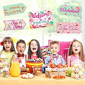 20 Pieces Floral Tea Party Sign Tea Party Decorations Directional Sign Cardboard Yard Signs for Outdoor Lawn Arrow Sign for Tea Party Bridal Shower