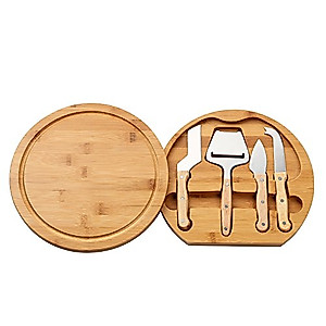 Juvale Cheese Board Set - Charcuterie Board and Cheese Tools, Cheese and Meat Board, Includes 1 Bamboo Cutting Board and 4 Piece Knife Tools, 10.2" x 10.2" x 1.5"