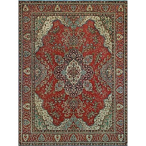 Noori Rug - Premium & Luxury Imported - Handmade Vintage Distressed Jayvee Rug - Red - Navy, 9'6" x 12'10" - Living Room - Dining Room - Bedroom