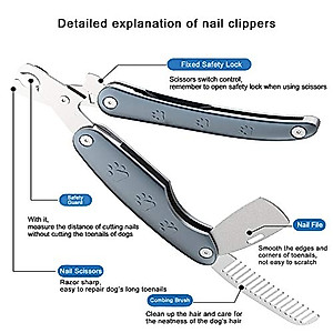KUSSONLI Pet Nail Clippers and Trimmers-Multifunctional Foldable Type with Safety Guards to Avoid Excessive Cutting, Built-in Nail File and Comb,Stylish Appearance,Professional Grooming Tool.