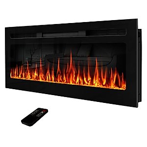 Upesitom 36" Electric Fireplace Mirrored Fireplace Heater Recessed & Wall Mounted Electric Fireplace Insert, LED Linear Fireplace with Flame Colors, Remote Control with Timer, 750/1500W