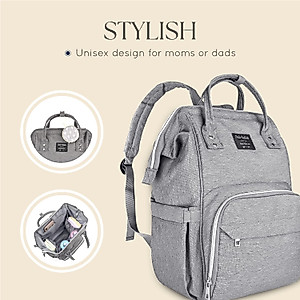 Dodo Babies Diaper Bag Backpack Set - Insulated & Waterproof Pockets - Plus Two Pacifier Clips, Binky Case & Stroller Straps (Teal/Grey)