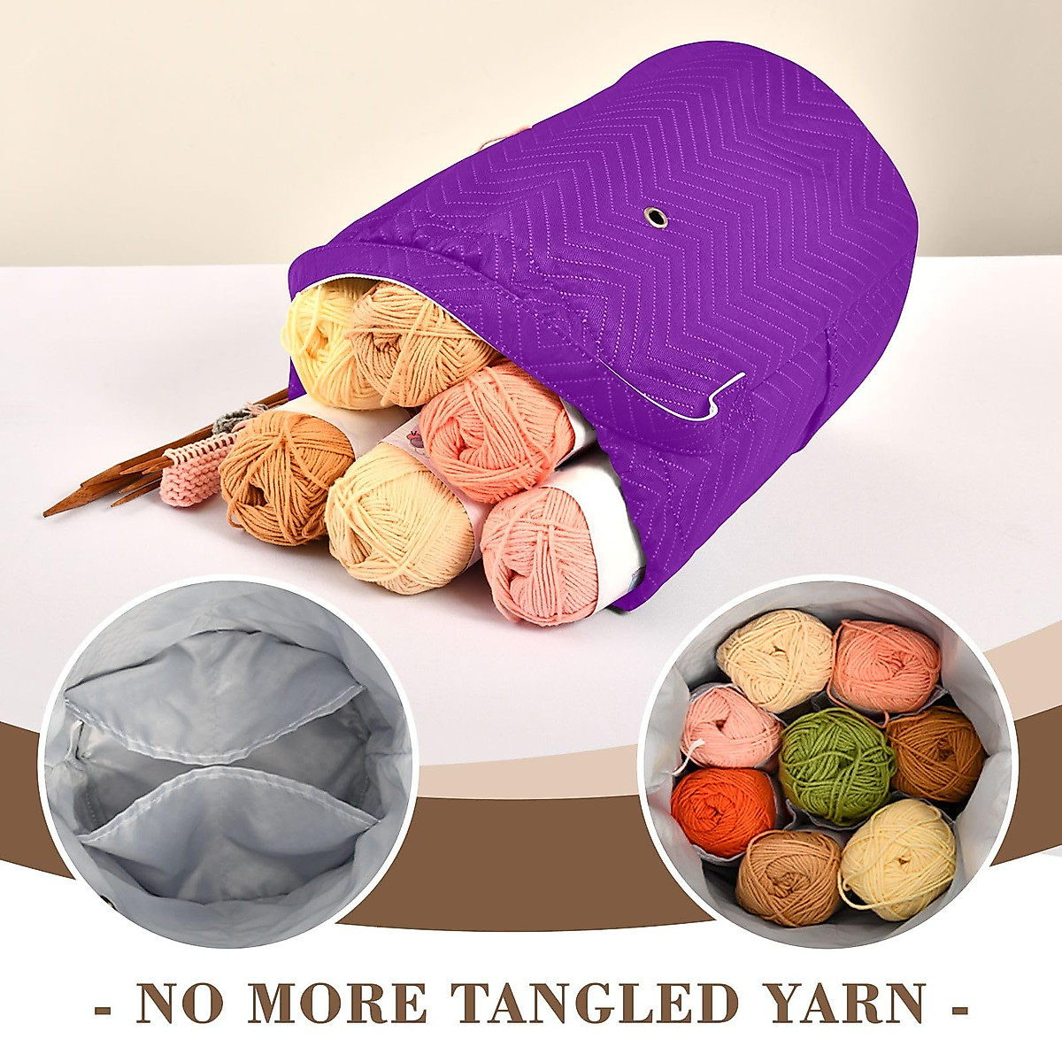 Personalized Yarn Bag Drawstring Knitting Bag, Custom Name Crochet Bag Organizer Yarn Storage Organizer for Crochet Accessories, Supplies, Needles, Pansy