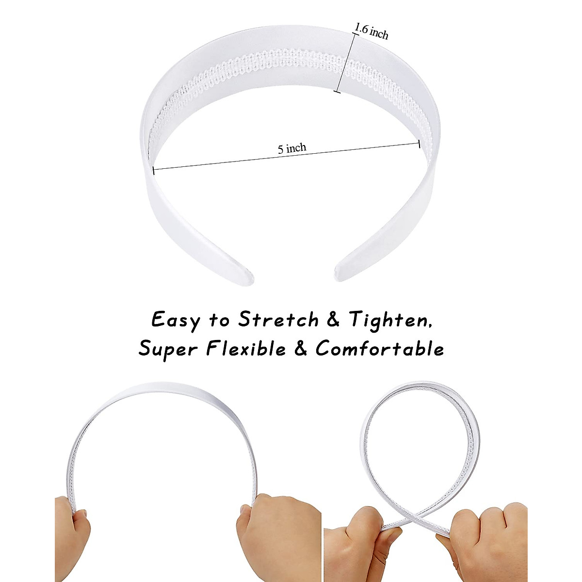 Wecoe White Headband 1.6 Inch Wide Silk Satin Headband Women Non Slip Fashion Plain Head Band Solid Hair Band DIY Holiday Hair Accessories for Women Girls Diademas Para Mujer Gifts