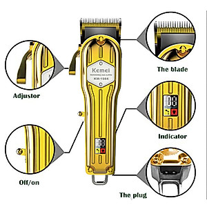 Kemei Hair Clippers for Men Professional, Hair Trimmers Grooming Kit Clippers with 5H Running Time LCD Display Rechargeable Hair Trimmer Beard Trimmer Haircut Set for Home Use & Barbers, Gold