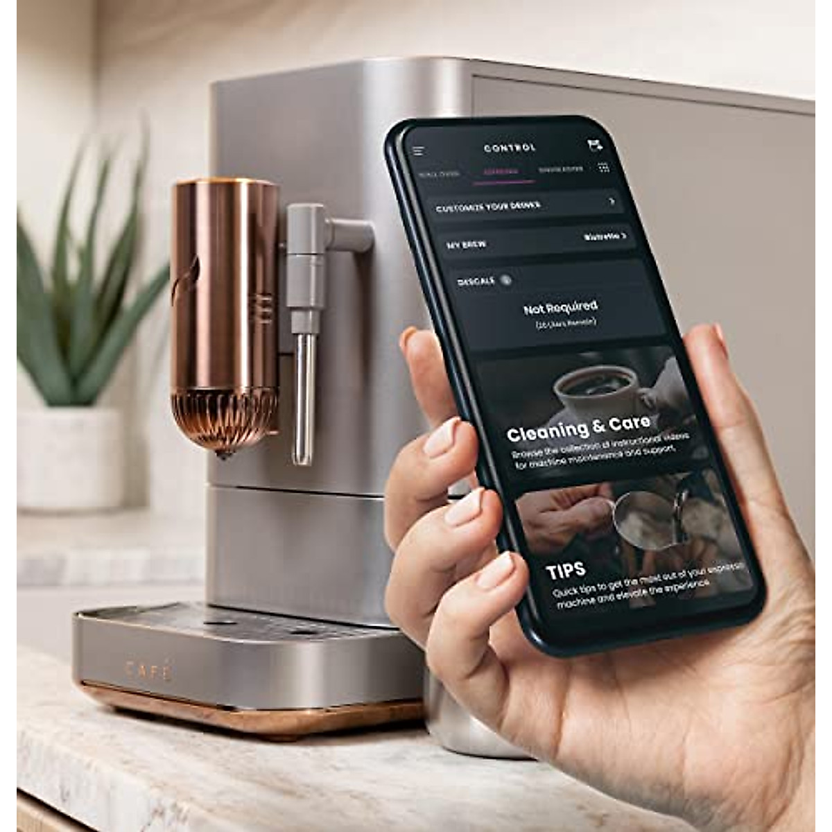 Café Affetto Automatic Espresso Machine + Milk Frother | Built-In & Adjustable Espresso Bean Grinder | One-Touch Brew in 90 Seconds | Steel Silver, 1.2 Liter, (C7CEBBS2RS3)