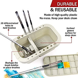 DUGATO Paint Brush Cleaner Washer, Multifunction Painting Brush Basin Holder and Organizer width Tray Palette Lid & 2 Art Sponges for Acrylic, Watercolor, Oil, Gouache Painting