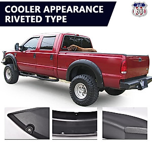 PIT66 Fender Flares, Compatible With 1999-2007 Ford F250 F350 Super Duty(ONLY Fit Styleside Models), Rugged Textured Black Pocket Riveted Style Wheel Flares Set, 4 Pcs