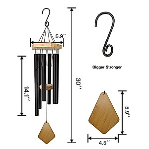 Howarmer Wind Chimes Outdoor Deep Tone, 30 Inches Wind Chimes Outdoor, Memorial Wind Chimes with Hook as Gifts for Mother's Day/Housewarming/Christmas, Patio, Garden, Yard, Home Decor. Black