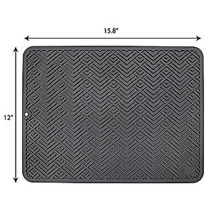 S&T INC. Silicone Dish Drying Mat or Trivet for Kitchen Durable, Heavy Duty, Non-Slip, Dishwasher Safe and Heat Resistant, 12 Inch x 15.8 Inch, Grey